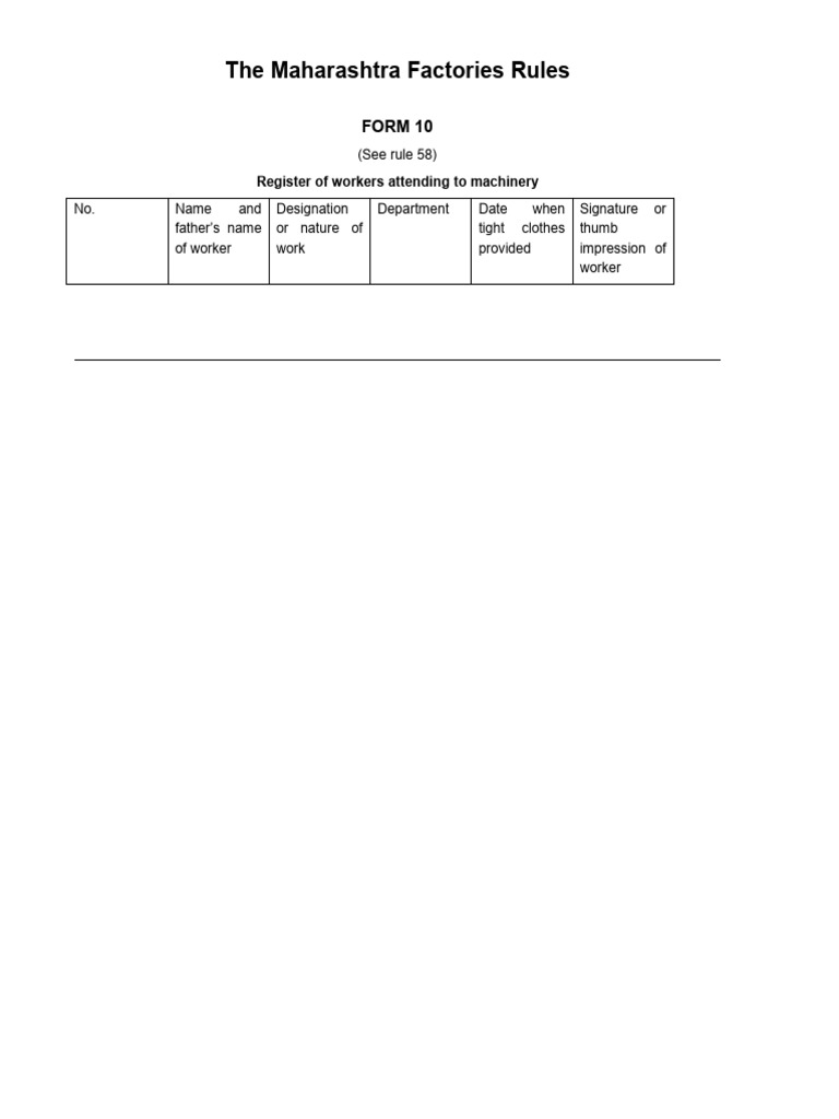 Form 10 - The Maharashtra Factories Rules | PDF