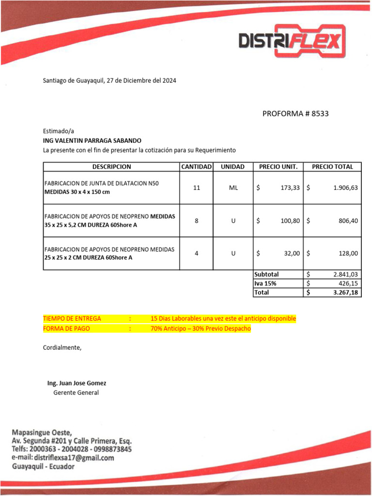 Cotizacion #8533 Valentin Parraga Sabando Apoyos y Juntas | PDF | Acero | Ciencia de los Materiales
