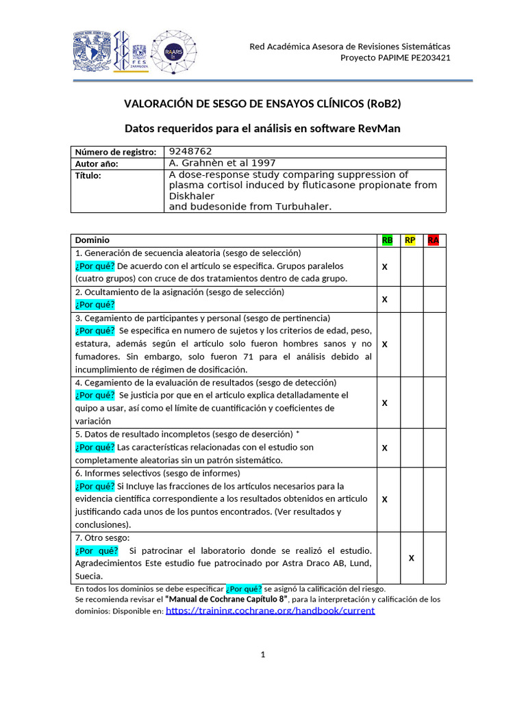 Valoración de Sesgo de Ensayos Clínicos (Rob2) Datos Requeridos para El ...