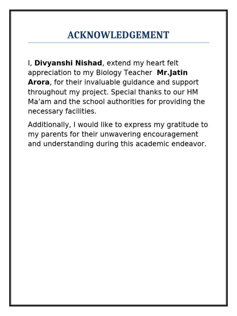 Acknowledgement Biology | PDF