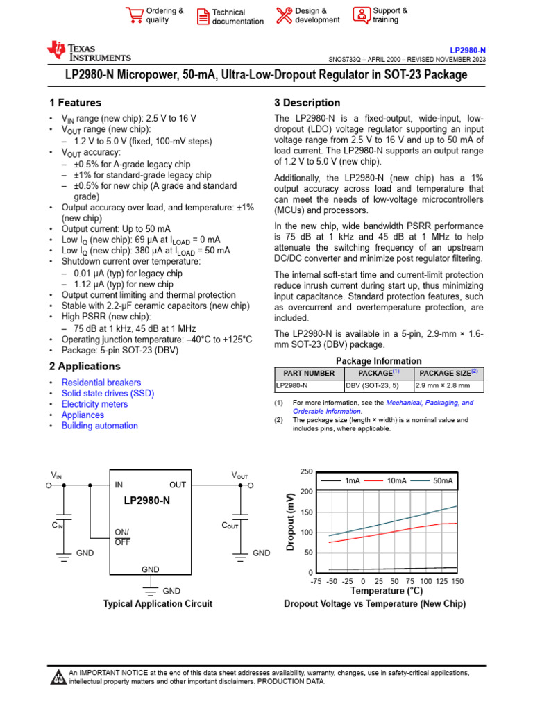 LP2980-N Micropower, 50-Ma, Ultra-Low-Dropout Regulator in SOT-23 ...