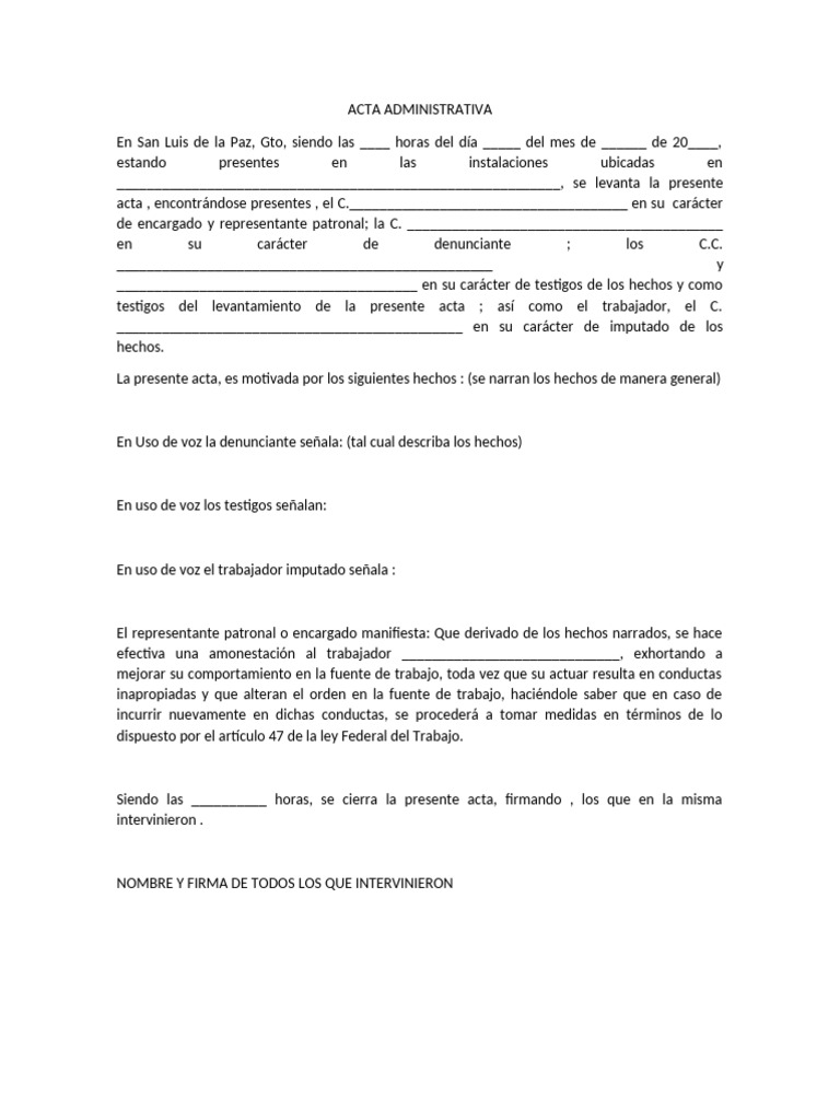 ACTA ADMINISTRATIVA para Rescision | PDF