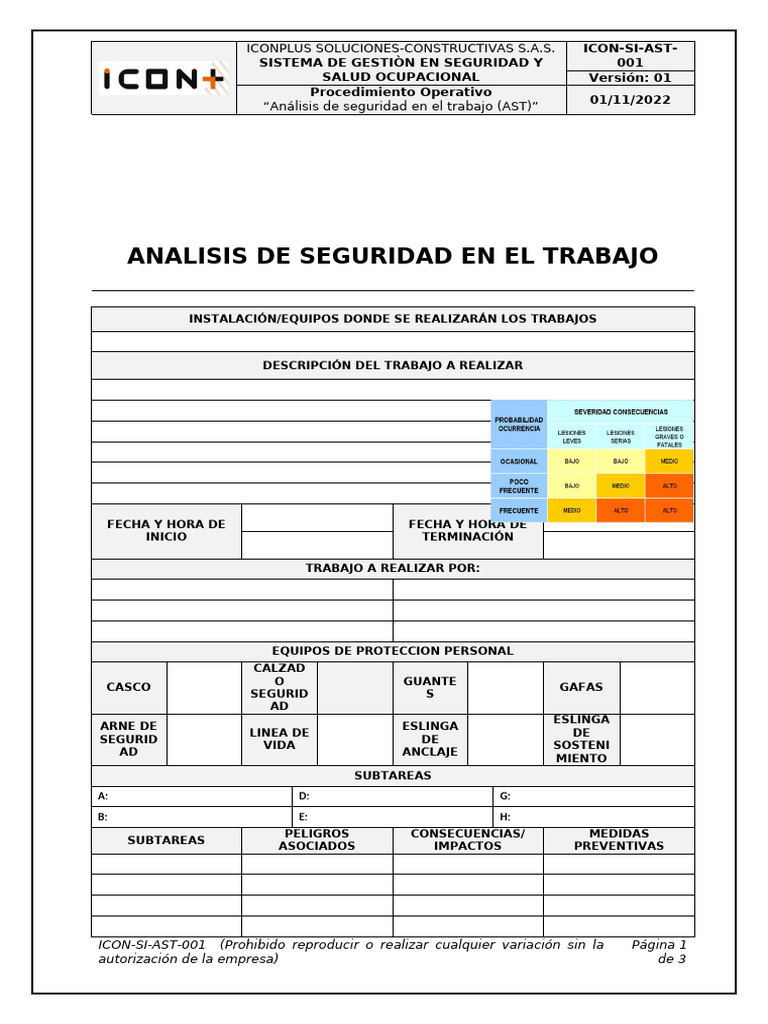 Análisis de Seguridad en el Trabajo AST | PDF | La seguridad ...