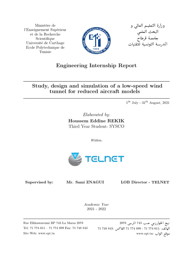 Engineering Internship Report Houssem REKIK | PDF | Wind Tunnel | Fluid Dynamics