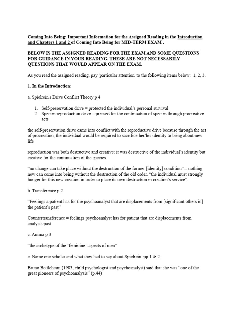 Study Guide COMING INTO BEING QUESTIONS FOR INTRO AND CHAPTERS 1 AND 2 ...