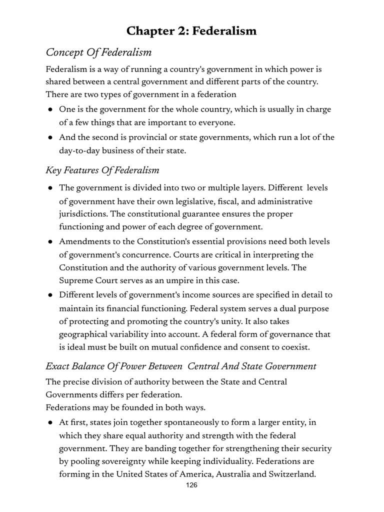 Chapter 2 SST Political Science Federalism Class 10 | PDF | Federalism ...