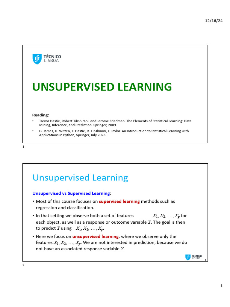 AA11_Unsupervised Learning_2024 (2) | PDF | Principal Component Analysis | Cluster Analysis