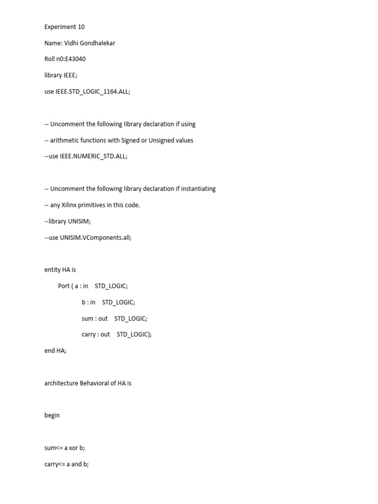 expt10 final | PDF | Hardware Description Language | Vhdl