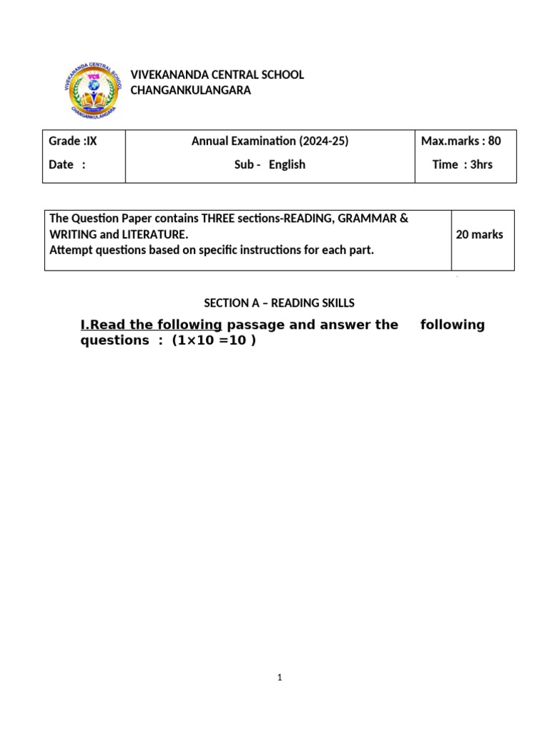 Grade 9 Q.P | PDF