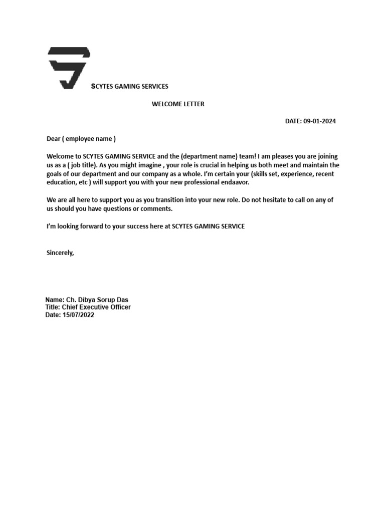 WELCOME LETTER | PDF