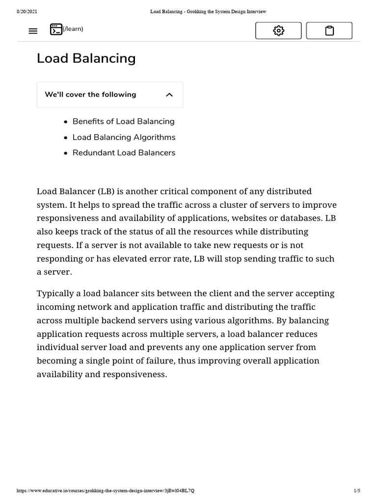 03_Load Balancing - Grokking the System Design Interview | PDF | Load Balancing (Computing ...