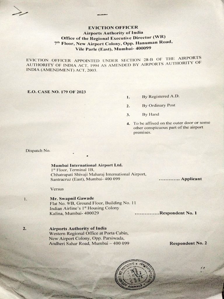 Eviction Notice for Swapnil Gawade | PDF | Common Law | Property Law