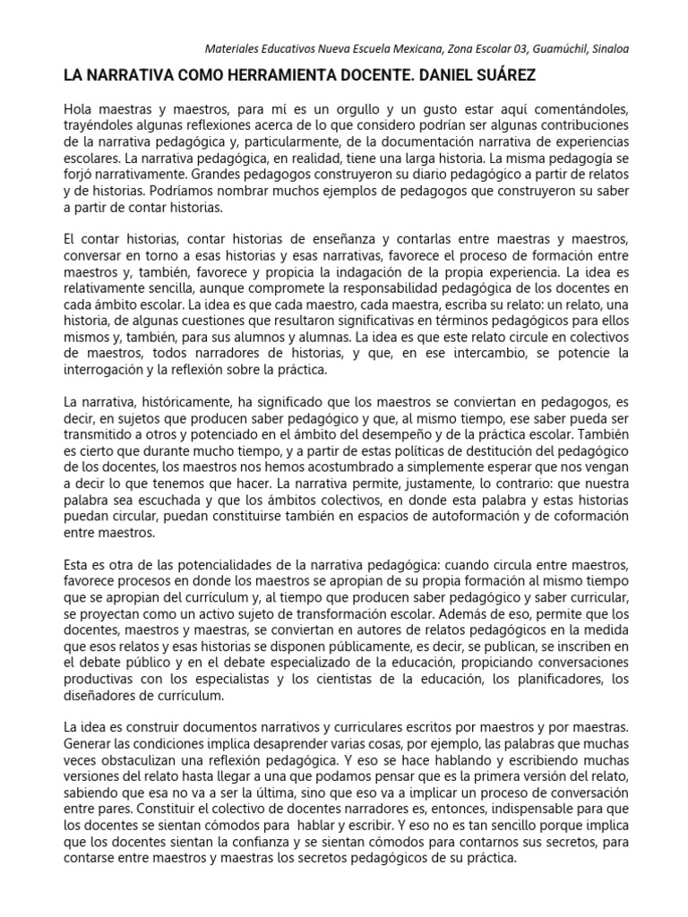La Narrativa Como Herramienta Docente | PDF | Enseñando | Plan de estudios