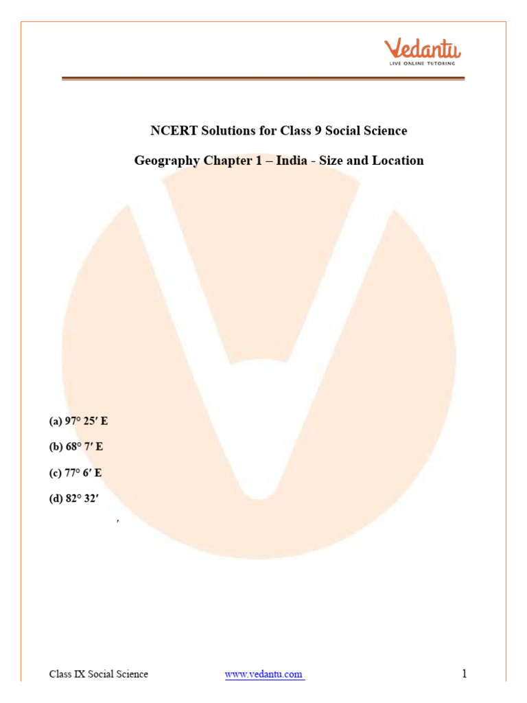 NCERT Solutions For Class 9 Social Science Geography Chapter 1 India Size and Location - Free ...