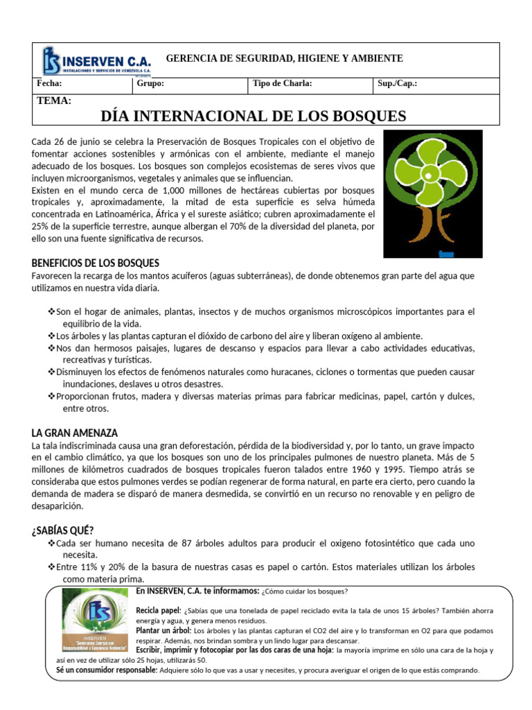 Charla DÍA INTERNACIONAL DE LOS BOSQUES | PDF | Los bosques | Deforestación