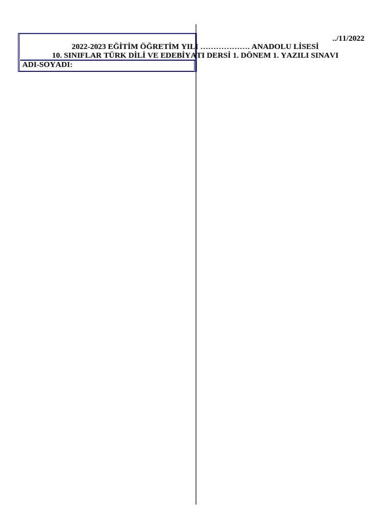 10.sinif Turk Dili Ve Edebiyati Dersi 1.donem 1.yazili Sinav Sorulari Ve Cevap Anahtari 2022 ...