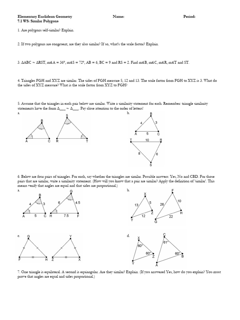7.1 WS Similar Polygons | PDF | Triangle | Geometric Shapes