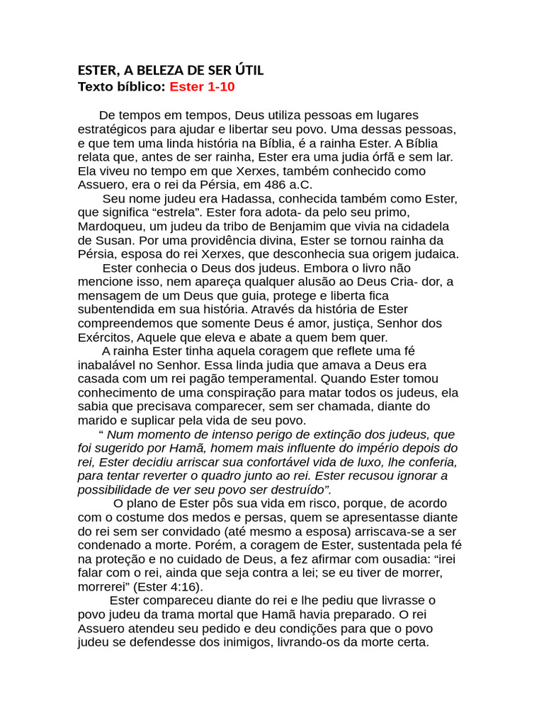 A Coragem da Rainha Ester | PDF | Livro de Ester