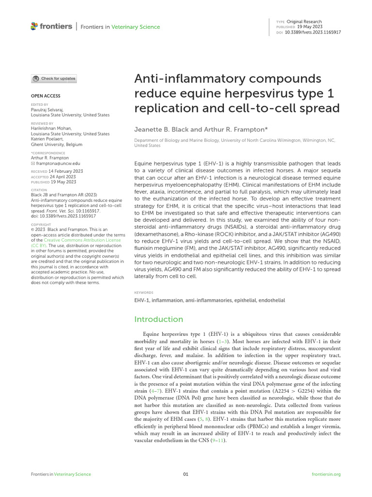 Anti-Inflammatory Compounds Reduce Hve-1 Replication and Cell To Cell Spread | PDF | Virus ...