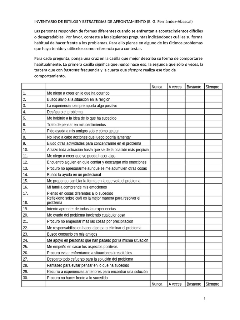 Cuestionario de Estilos y Estrategias de Afrontamiento | PDF