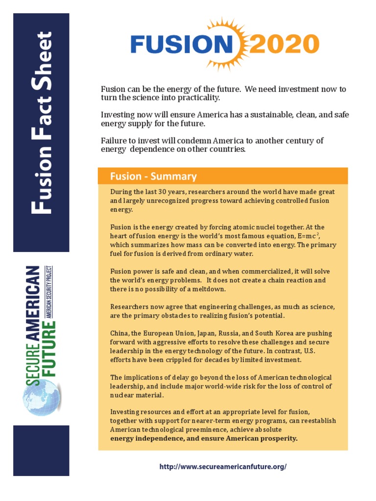 Fusion - Summary: Energy Independence, and Ensure American Prosperity ...