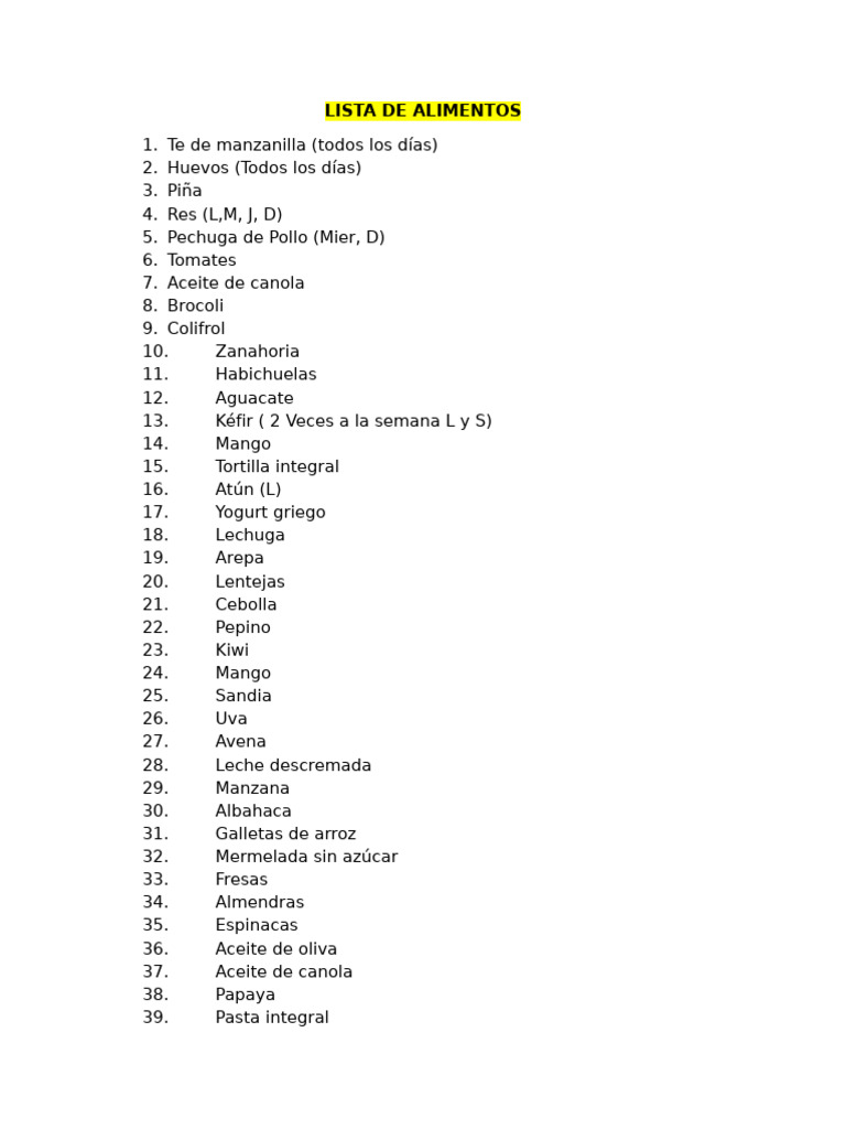 Lista de Alimentos Saludables y Proteínas | PDF