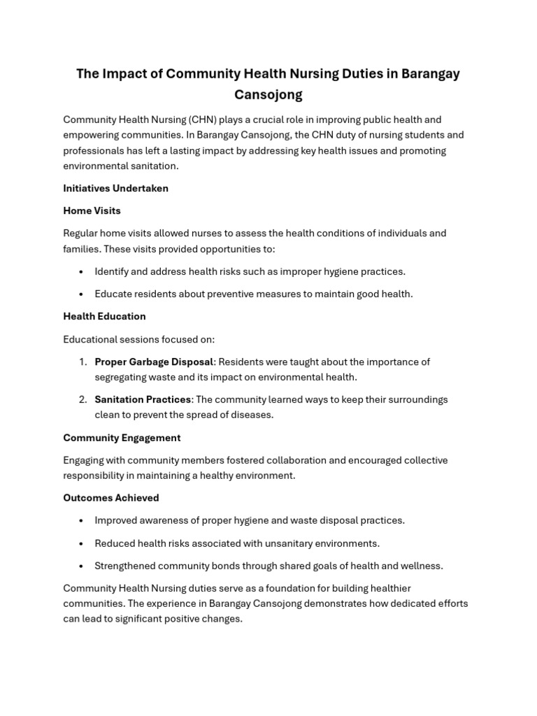 The Impact of Community Health Nursing | PDF
