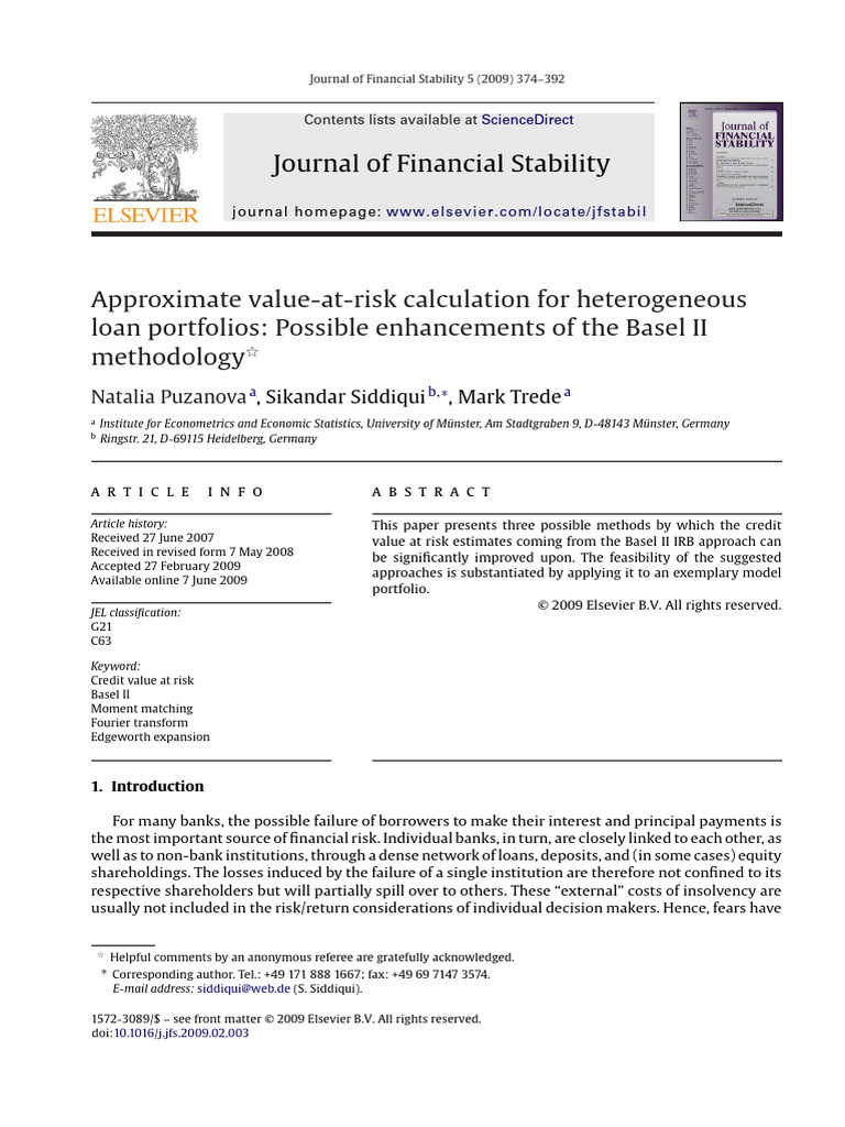 Approximate Value at Risk Calculation for Heterogeneous l 2009 Journal ...