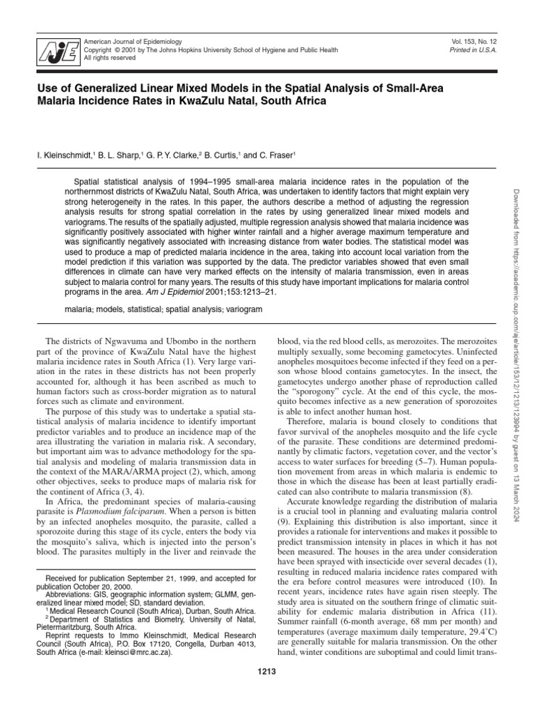 Use of Generalized Linear Mixed Models in The Spatial Analysis of Small ...