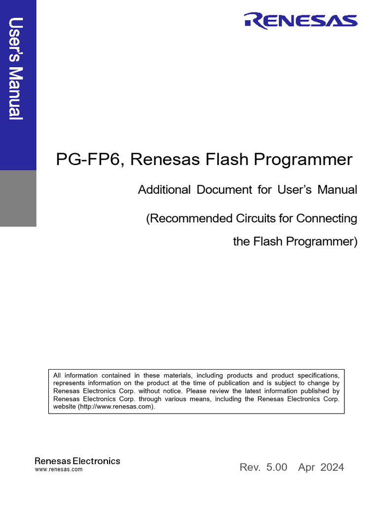 PG-FP6, Renesas Flash Programmer Additional Document For User's Manual (Recommended Circuits For ...