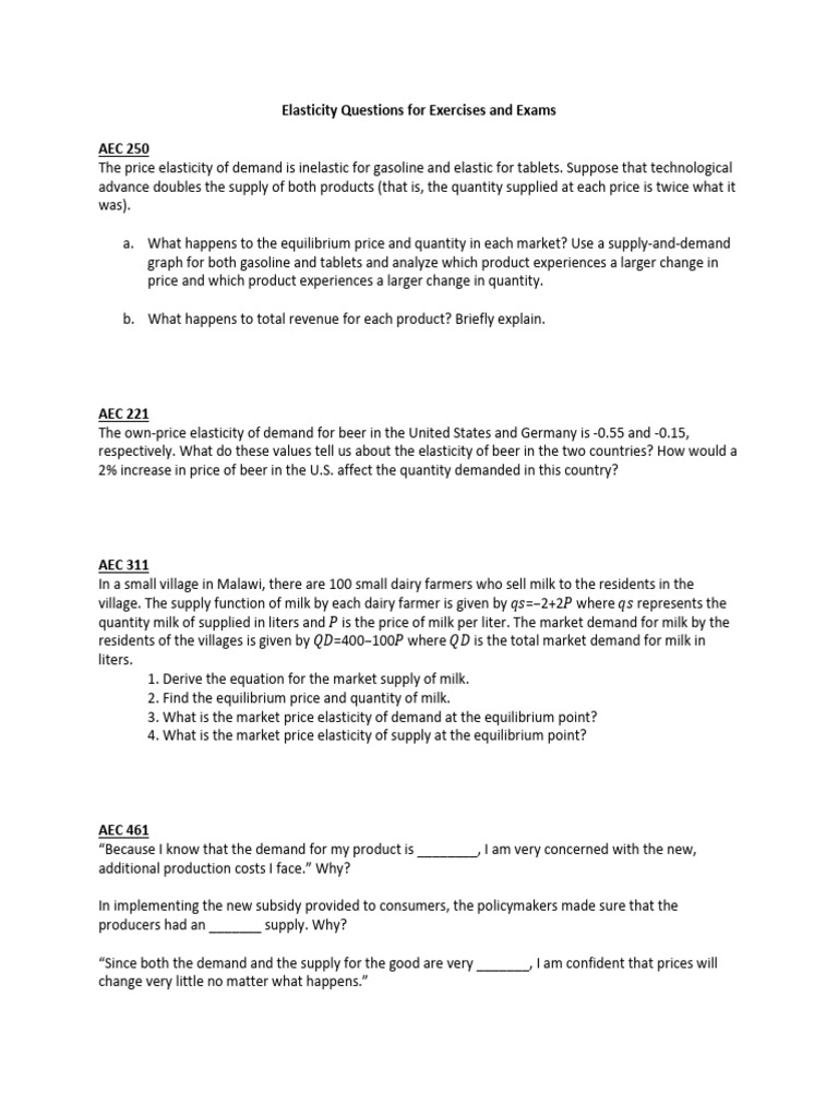 Elasticity Questions | PDF