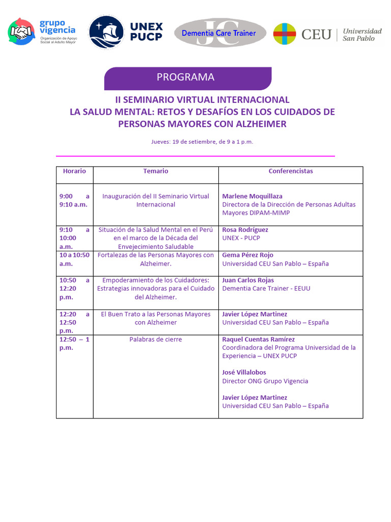 Programa Seminario Virtual Internacional | PDF