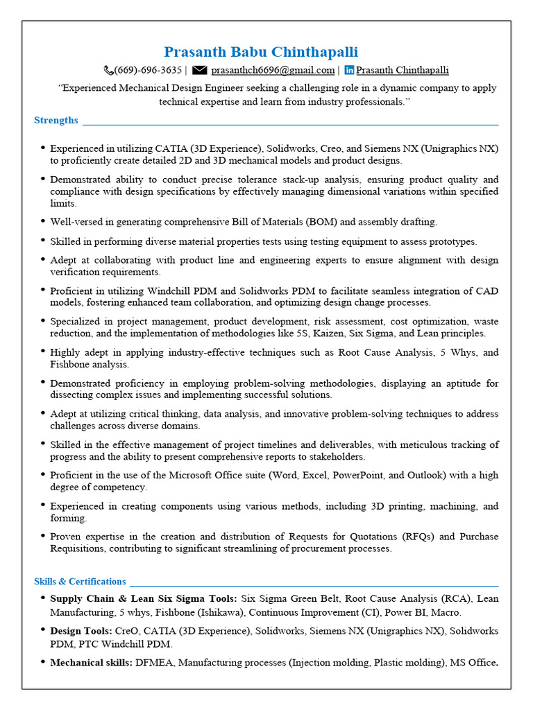 Prasanth_C_Resume | PDF | Reliability Engineering | Finite Element Method