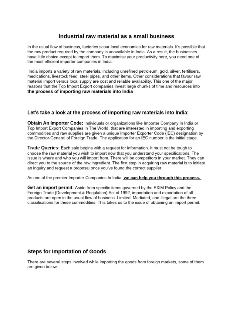 Importing raw material as a small business | PDF | Letter Of Credit ...