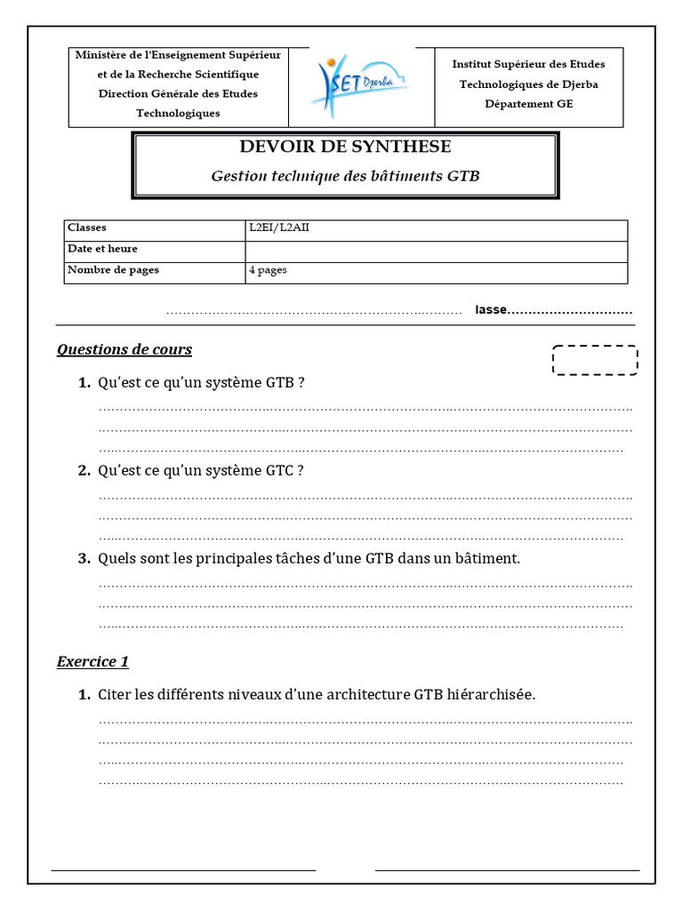 Examen GTB Janvier 2022 | PDF