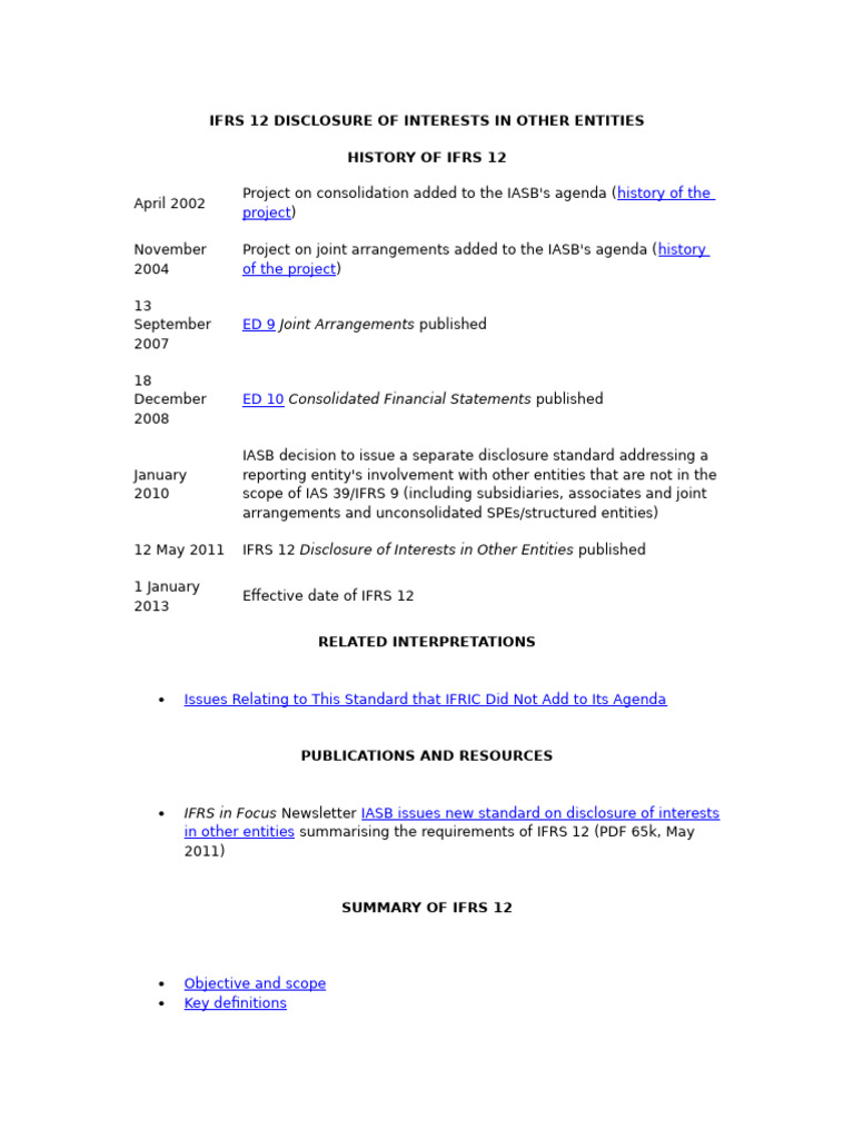 Ifrs 12 Disclosure of Interests in Other Entitie1 | PDF | International ...