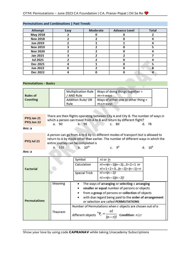 OTM Permutations June 2023 CAPRANAV | PDF | Permutation | Mathematical Concepts