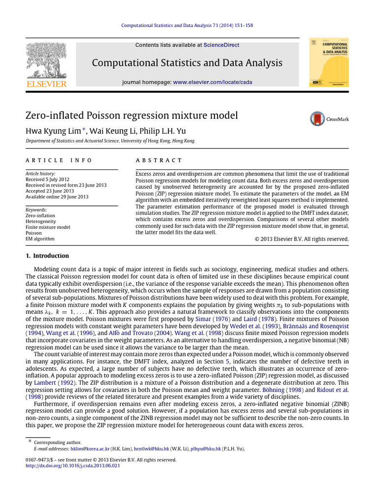 Zero Inflated Poisson Regression Mixture Model Pdf Regression Analysis Linear Regression