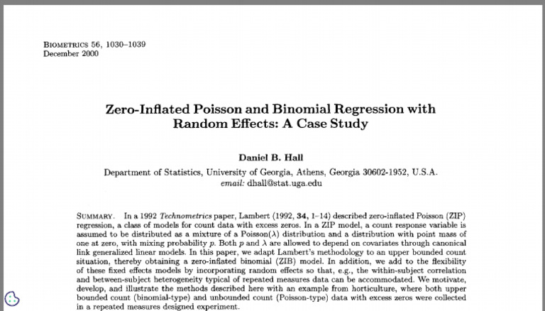 Zero Inflated Poisson and Binomial Regression With Random Effects: A Case Study - Hall - 2000 ...