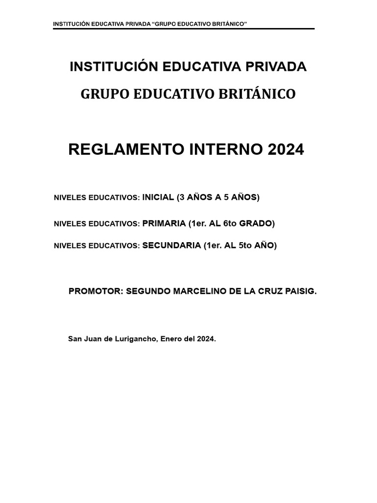 REGLAMENTO INTERNO IEP BRITANICO - Compressed | PDF | Evaluación | Maestros