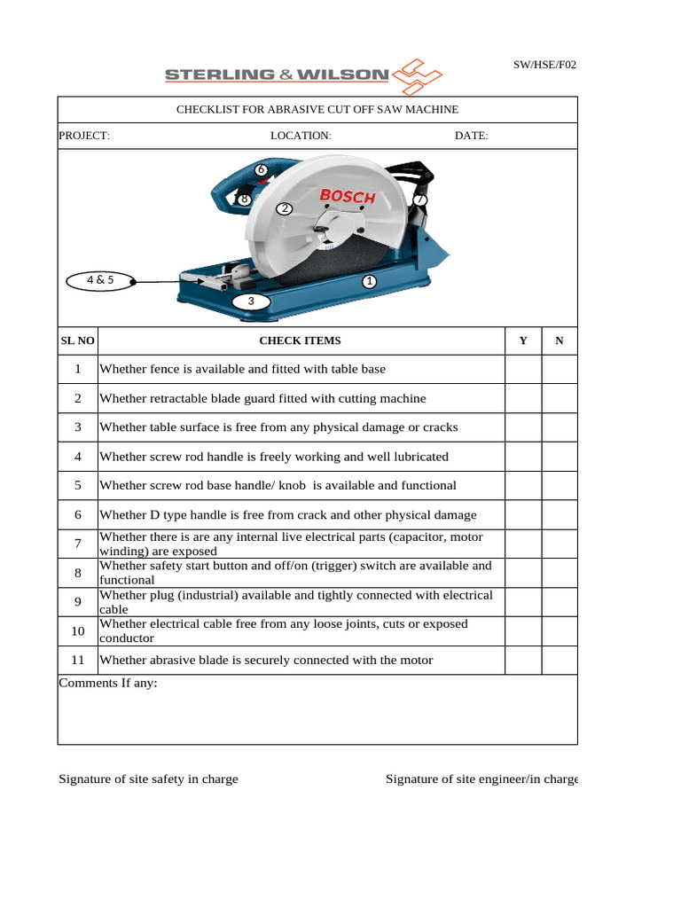 Abrasive Cut Off Saw Safety Checklist | PDF