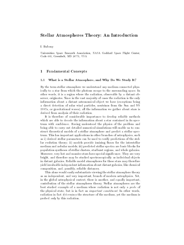 Introduction to Stellar Atmospheres | PDF | Stars | Electromagnetic ...