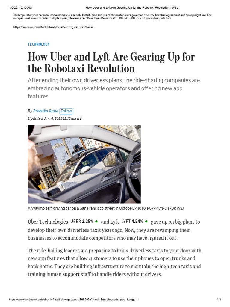 How Uber and Lyft Are Gearing Up for the Robotaxi Revolution - WSJ ...