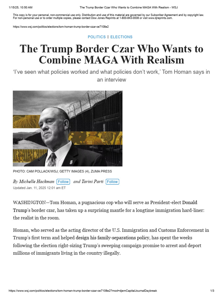 The Trump Border Czar Who Wants To Combine MAGA With Realism - WSJ ...