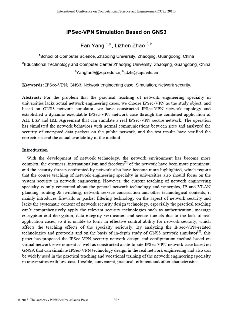 IPSec VPN Simulation Based On Gns3 | PDF | Computer Network | Internet