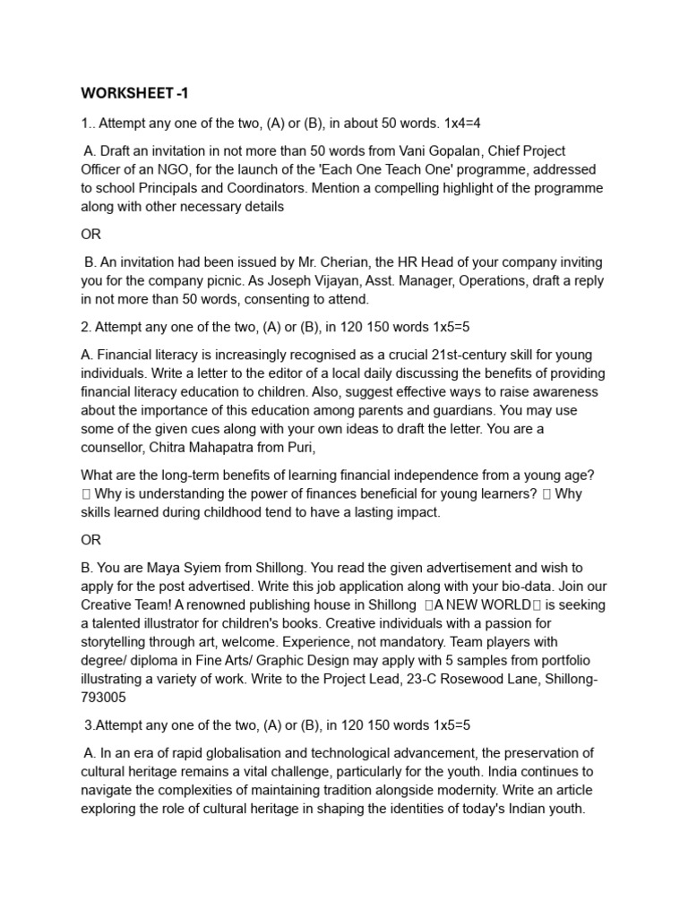 Worksheet -1 | PDF | Cognition | Human Communication