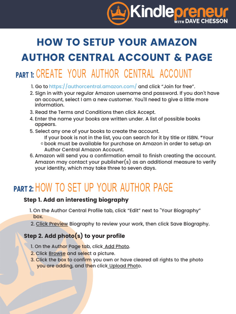 Setup Your Amazon Author Central Account Checklist | PDF | Books | Web 2.0