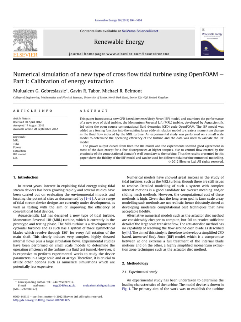 Numerical Simulation of A New Type of Cross Flow Tidal Turbine Using OpenFOAM - Part I ...