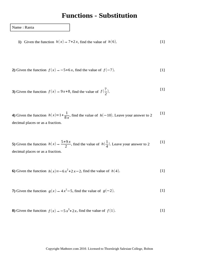 Functions - Substitution - 1 | PDF