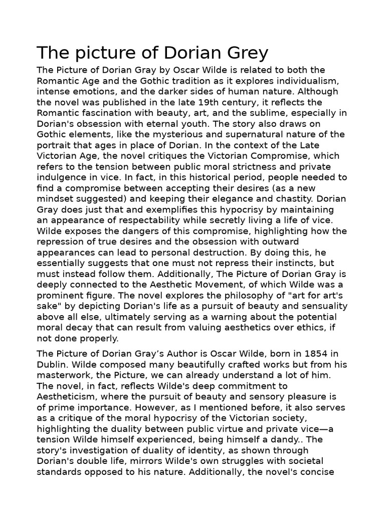 Dorian Gray: Aestheticism and Morality | PDF | The Picture Of Dorian Gray
